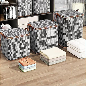 Generic Clothes Storage Bag with Lids Non-woven Zipper Storage Bag Moving Quilt Storage Basket Travel Large-capacity Clothing Storage Bag for Pillows Blankets Storage (Large)