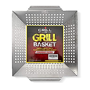 Heavy Duty Stainless Steel Vegetable BBQ Basket for Grilling - Large, Thick Veggie Grilling Basket is Perfect for Grills, Smokers & Even Indoor Use - Dishwasher Friendly & Easy to Clean Grill Basket