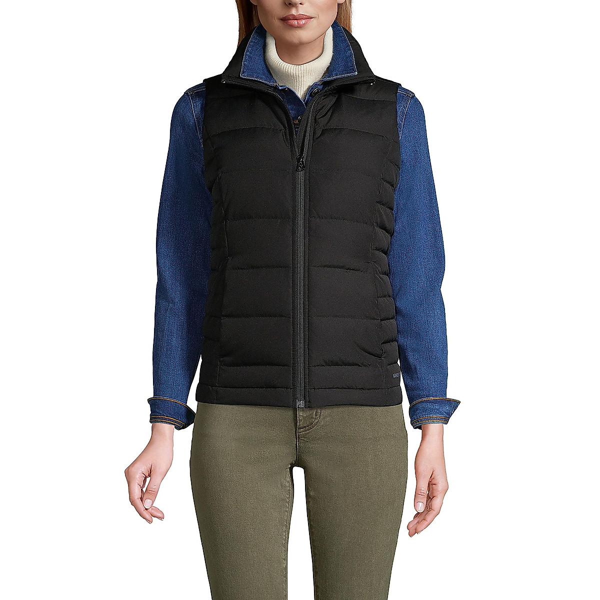 Lands' End Womens Puffer Down Vest Black Regular X-Large