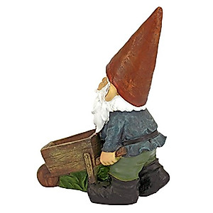 Design Toscano QM2433000 Wheelbarrow Willie Garden Gnome Statue Bird Feeder, 12 inch, Multicolored