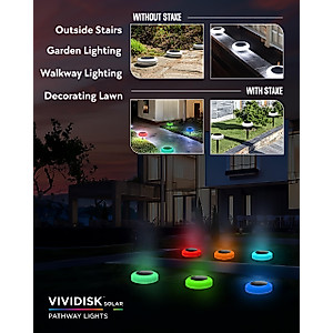 Bell+Howell VIVIDISK LED Solar Garden Lights Easy to Install Color Changing 4 Pk Solar Pathway Lights/Yard Lights, Solar Landscape Lights Solar Powered Waterproof, Lawn/Walkway/Driveway Lights…