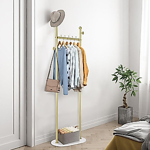tonchean Gold Coat Rack Metal with Natural Marble Base Free Standing Clothes Rack Hotel Hall Tree for Hanging Clothes, Bags, Hats for Bedroom, Office, Hallway, Entryway, Living Room