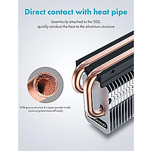 GRAUGEAR M.2 2280 SSD Heatsink, Direct-Touch Heat of Dual Copper Heat Pipes, 25 mm Cooling Fan Built-in PWM Control, Aluminum Plate-Fin Design, Thermal Pads incl. Cooler for M.2 NVMe/SATA[G-M2HP04-F]