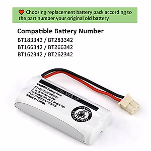 BT162342 BT262342 2.4V 800mah Ni-MH Phone Batteries Compatible with BT183342 BT283342 for VTech CS6719 CS6409 CS6419 CS6429 CS80100 AT&T CL81101 EL5210 EL52400 Handset Telephone (Pack 2)