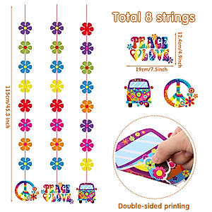 Duraaamo 8 Pcs Groovy Hippie Party Supplies 60's Hippie Paper Garland Kit Decorations Groovy Retro Flower Hanging Banner Tie Dye Hanging Garland for 60s 70s Party Groovy Birthday Baby Shower Decor