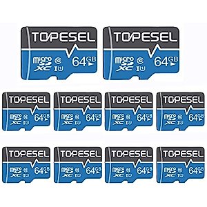 TOPESEL 64GB Micro SD Card 10 Pack Memory Cards Micro SDHC UHS-I TF Card Class 10 for Camera/Drone/Dash Cam(10 Pack U1 64GB)