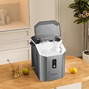 Panana Ice Maker Machine,Nugget Ice Maker Countertop at Home, Automatic Portable Square Ice Cubes Ice Makers Make Soft Chewable Nugget Ice Cube Maker with Handle,Scoop Basket (Silver)