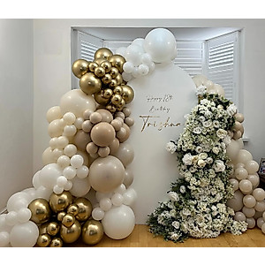 Cream and Sand Gold Balloons Set, 12 Inch Double Stuffed Beige Balloons with Metallic Chrome Champagne Nude Neutral Cream White Balloon for Bridal Baby Shower Birthday Wedding Party Decorations