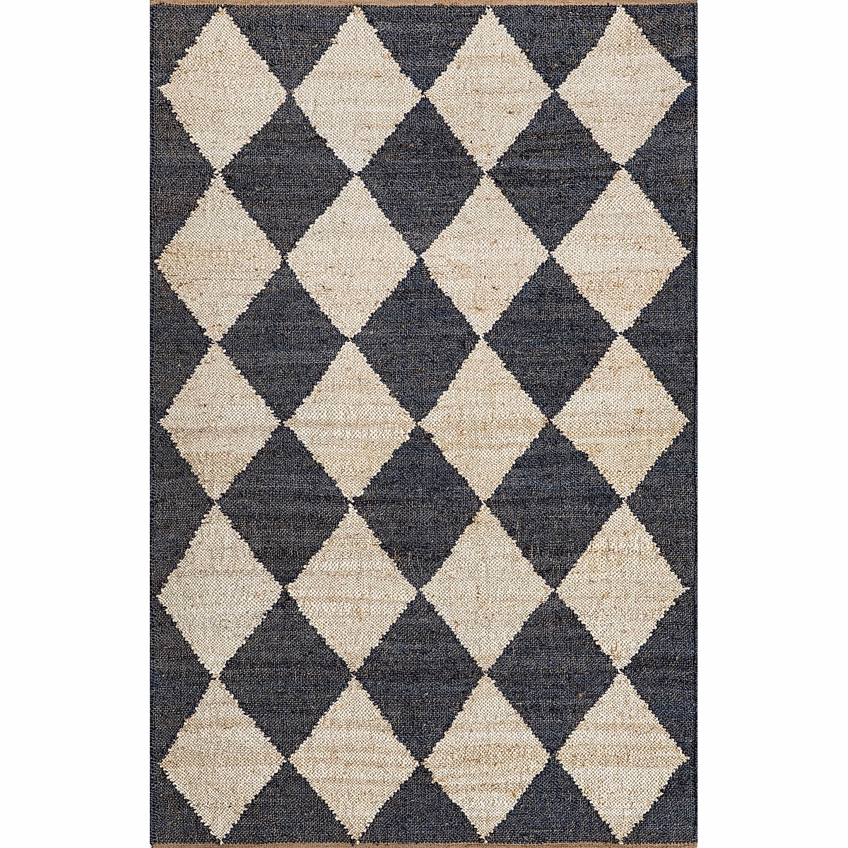 Rugs USA x Arvin Olano Louie Diamond Checkerboard Jute Area Rug, 8x10, Charcoal