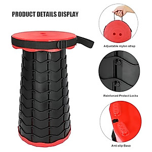 Aiuca Folding Camping Stool, Upgraded Portable Telescoping Stool, Lightweight Collapsible Stool with Elastic Seat Cushion& Adjustable Nylon Bag, Max Load 550lb for Camping Fishing Hiking Travel BBQ