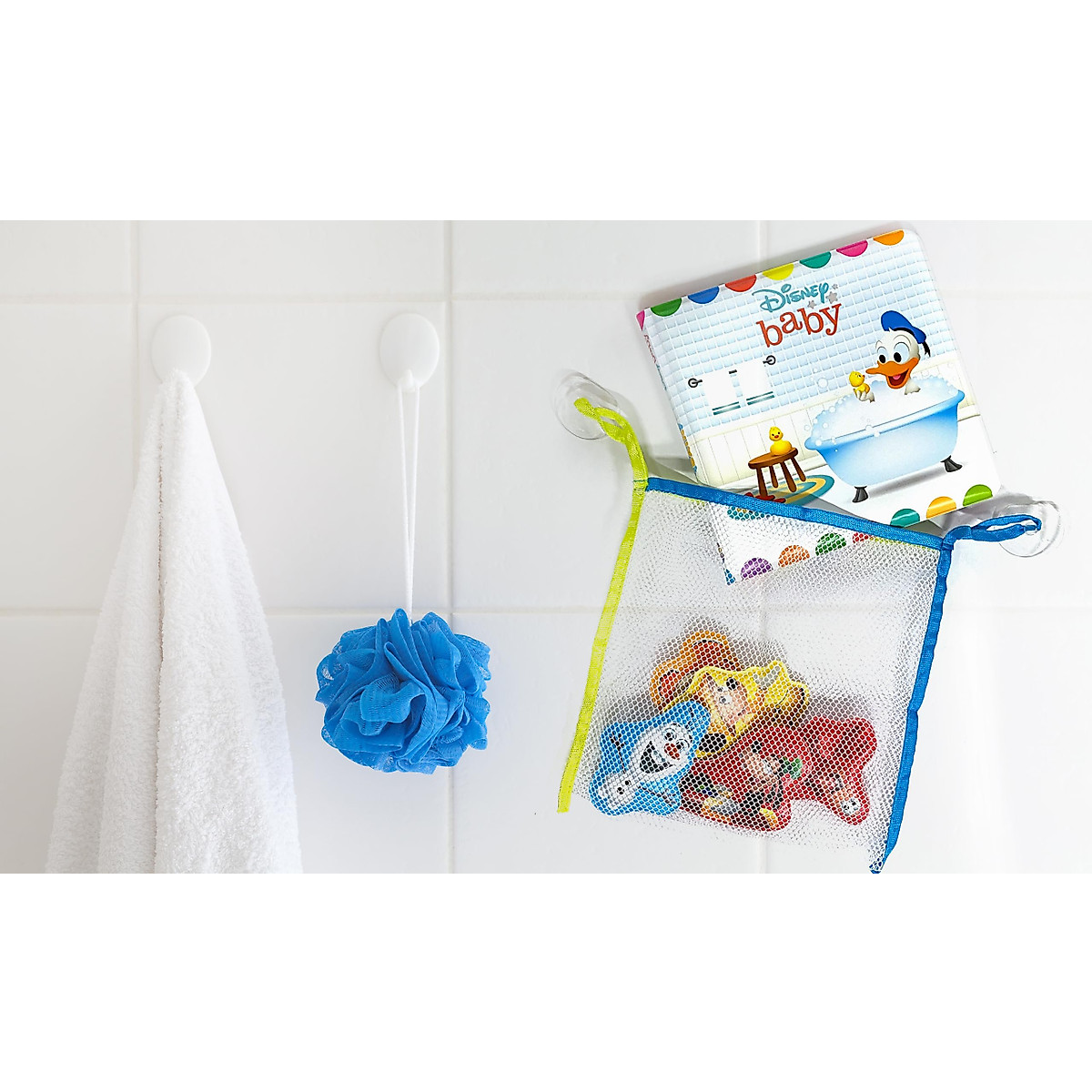 Disney Baby Bath Time Books - Activity Books for kids, Bath book, 6 Padded suction cups, 1 Mesh bag