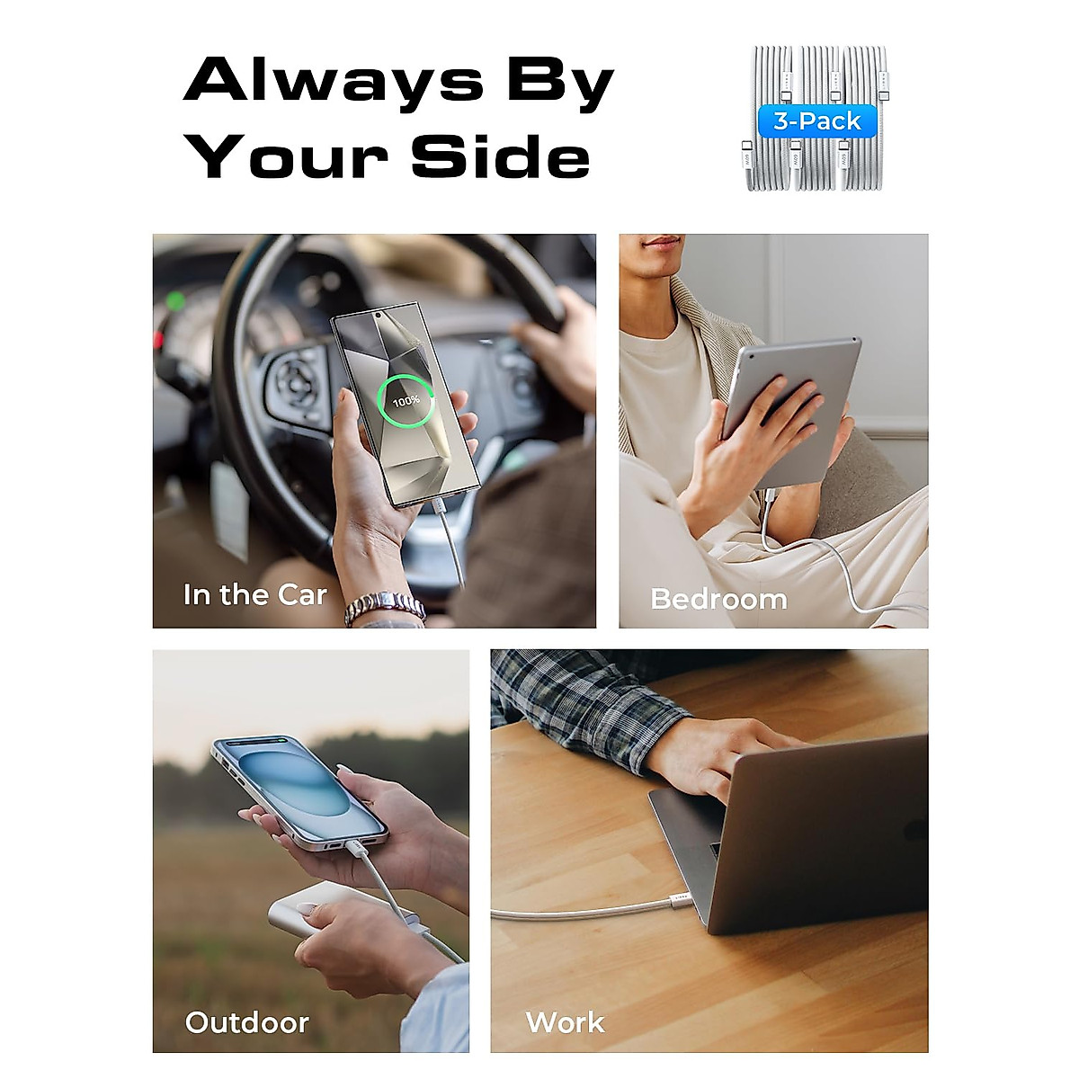 LISEN for iPhone 16 15 USB C to USB C Fast Charging, 60W USB C Cable Type C Fast Charging Cable for iPhone 16 15,Samsung Galaxy S25 Ultra Plus S24 S23 iPad Pro 13 12.9inch, iPad Air 5,White 3Pack 6FT