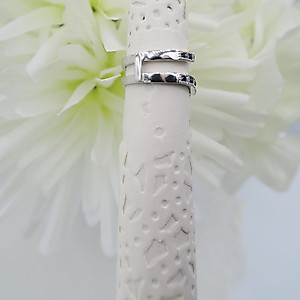 Dazzlingrock Collection 14K White Diamond & Blue Sapphire Women Millgrain Anniversary Wedding Guard Ring, White Gold, Size 7