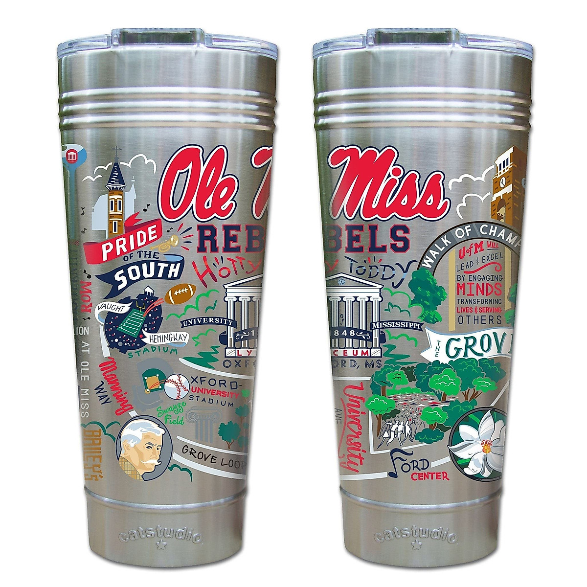 Catstudio Mississippi, University of (Ole Miss) Collegiate Thermal Tumbler | Triple Wall Insulation With Non Slip Bottom | Great College Travel Cup for Water, Coffee, Tea, or Smoothies