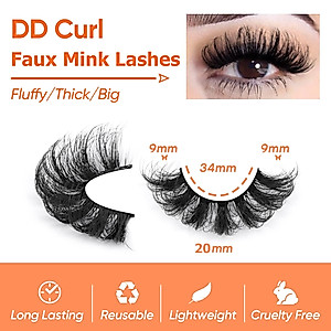 Mink Lashes Fluffy False Eyelashes 20mm Full Wispy Lashes 8D Volume Curly Fake Eyelashes 7 Pairs Faux Mink Lashes Multipack by TOOCHUNAG