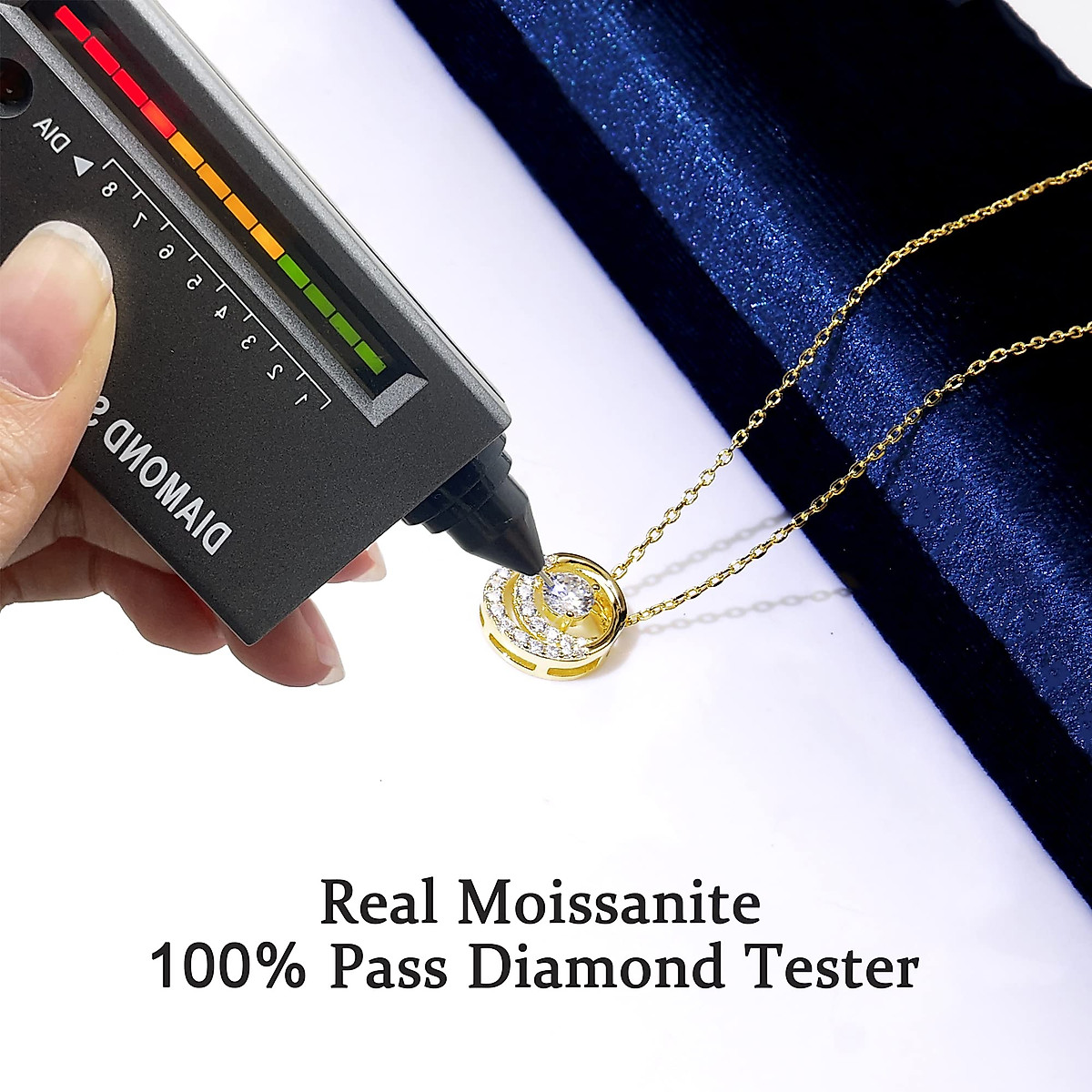 TIANYU GEMS 0.5 Ct Moissanite Necklace For Women S925 Sterling Silver Yellow Gold Plated Circle Pendant Necklace GRA Certificate DF VVS Color Moissanite Jewelry Chain 16+2 In