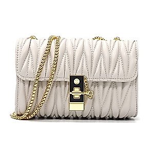 LesunPan Quilted Crossbody Bags for Women Leather Shoulder Bag Handbag Ladies Small Purses with Chain Strap and Lock