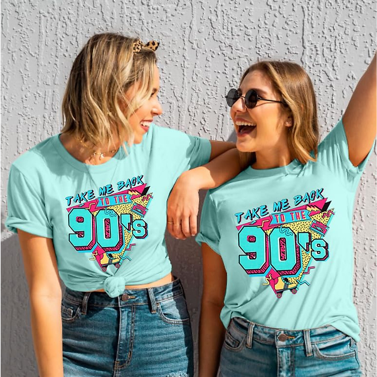 90s Outfit for Women Take Me Back to The 90's Shirt Vintage Neon Crew Neck Tops Tee for Birthday Party Gift
