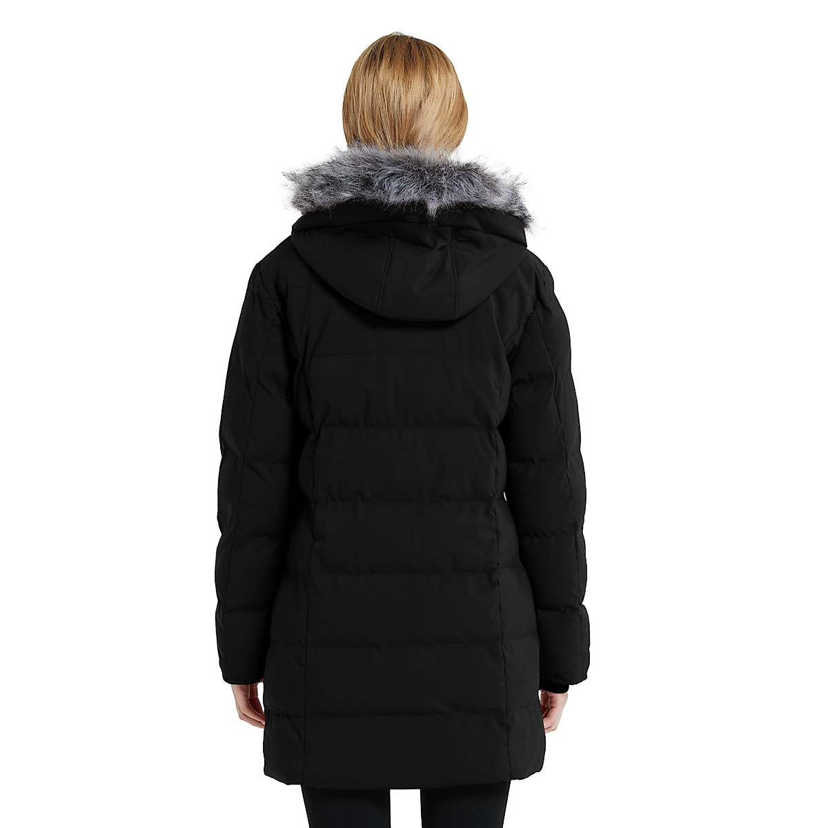 wantdo Women's Fur Hooded Winter Coat Warm Thicken Puffer Coat Black XL