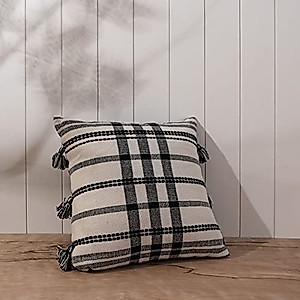 Foreside Home & Garden Black Cross Striped 18X18 Hand Woven Filled Pillow