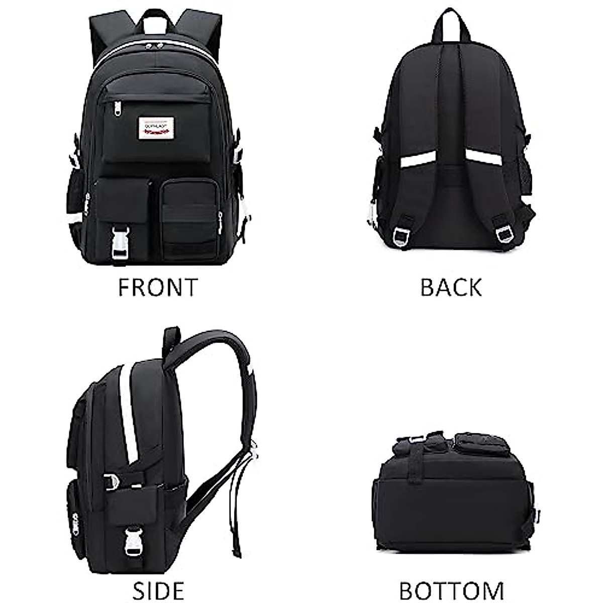 DUPHLAGT Backpack for Girls Boys, Water Resistant Causal Kids Backpack with Lunch Box, Lightweight Daypack School Bag for Elementary Teen Girls (Black)