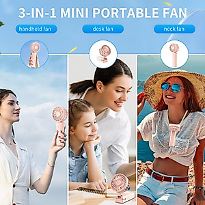 LIEWET Mini Handheld Fan, Neck Fan, Portable Fan Rechargeable, 2500mAh Rechargeable USB Fan, 180° Adjustable,3 Speed Personal Small Desk Fan, Strong Airflow, Super Quiet Pink
