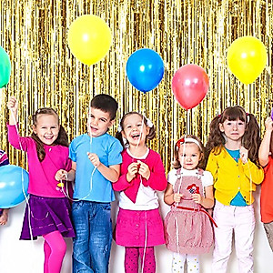 Sumind 4 Pack Foil Curtains Metallic Fringe Curtains Shimmer Curtain for Birthday Wedding Party Christmas Decorations (Gold and Black)