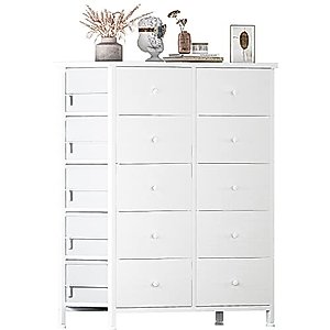 KAI-ROAD Tall White Dresser for Bedroom with 10 Drawer Dressers & Chests of Drawers Fabric Dresser Storage Tower for Closet Kids and Adult Modern