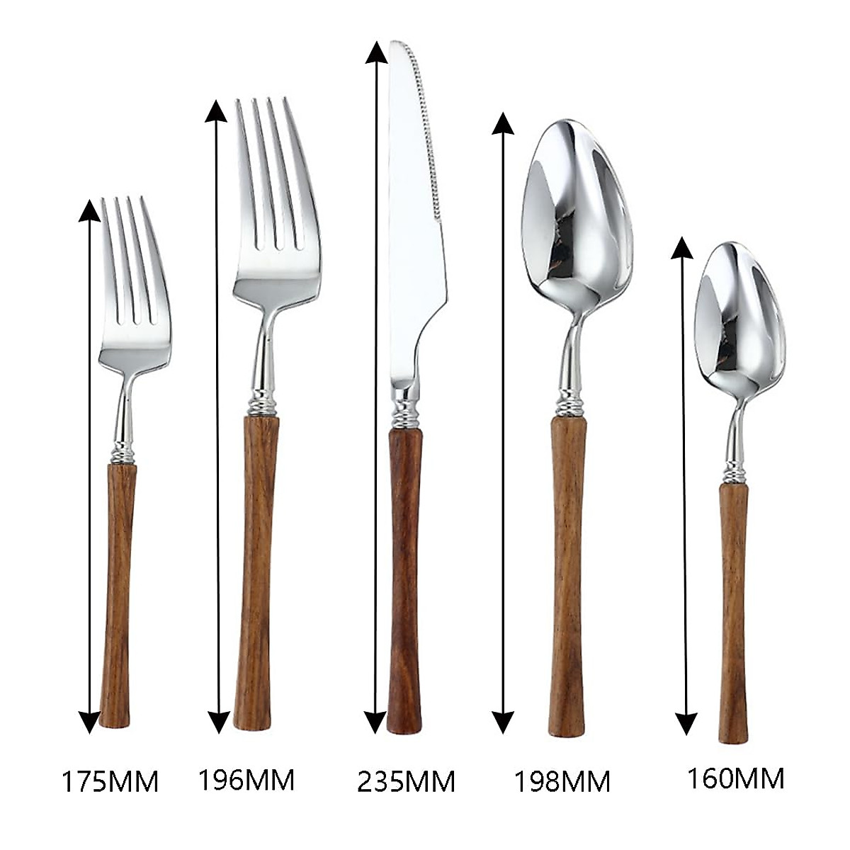 Aimilan 20 Piece Silverware Set for 4, 18/10 Stainless Steel Rosewood Wooden Handle Flatware Cutlery Set for Home Kitchen Restaurant, Mirror Finish, Dishwasher Safe (20-Piece for 4)