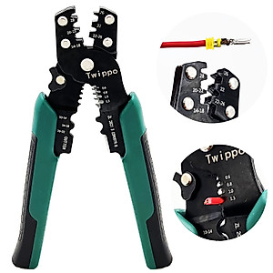 Twippo Crimping Tool, Wire Crimper Tool with Stripper Cutter, Crimping Pliers for Open Barrel Terminals and Heat Shrink Connectors, Crimping for 26-10 AWG, Stripping for 22-16 AWG