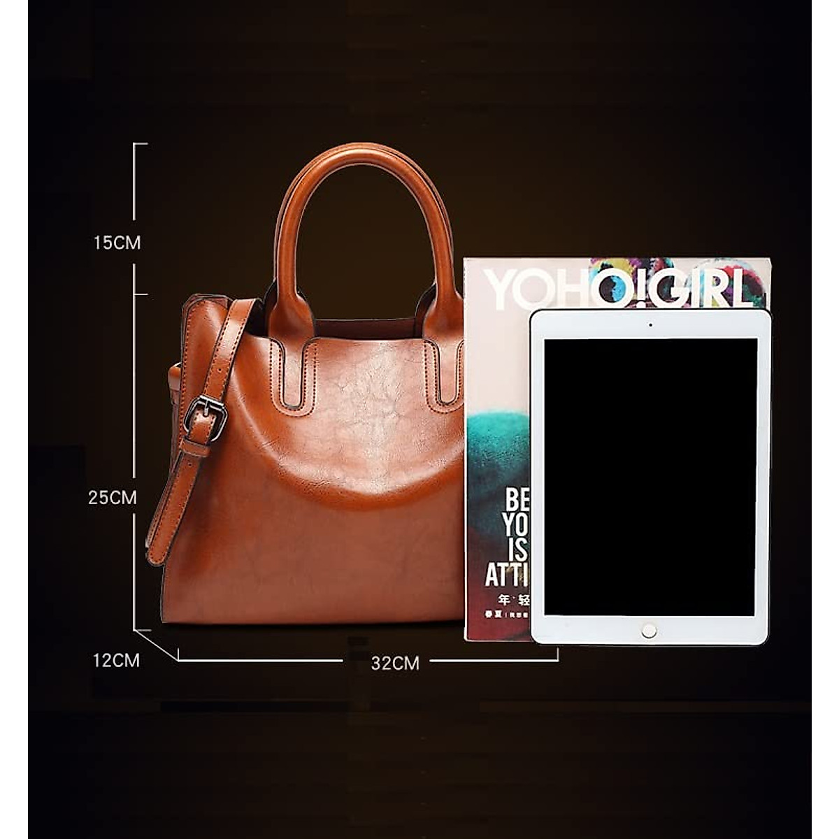 ZOSIVEB Women Fashion Tote Handbags Lightweight PU Leather Satchel Shoulder Bags Retro Oil Wax Handle Purse (D-Blue)