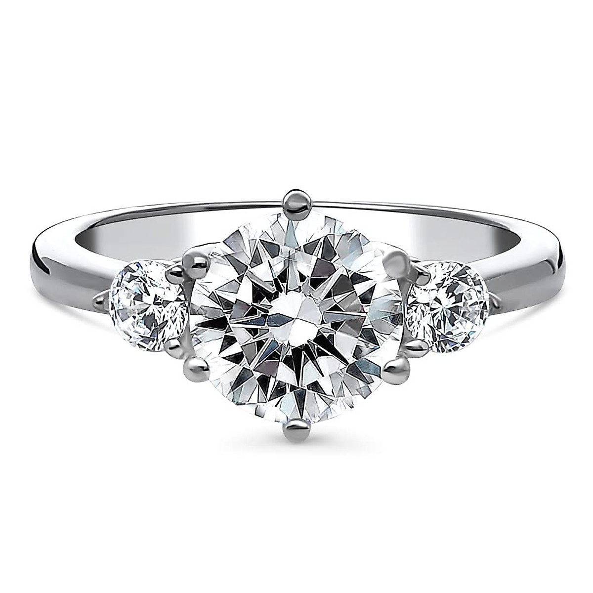 BERRICLE Sterling Silver 3-Stone Wedding Engagement Rings Round Cubic Zirconia CZ Ring for Women, Rhodium Plated Size 10