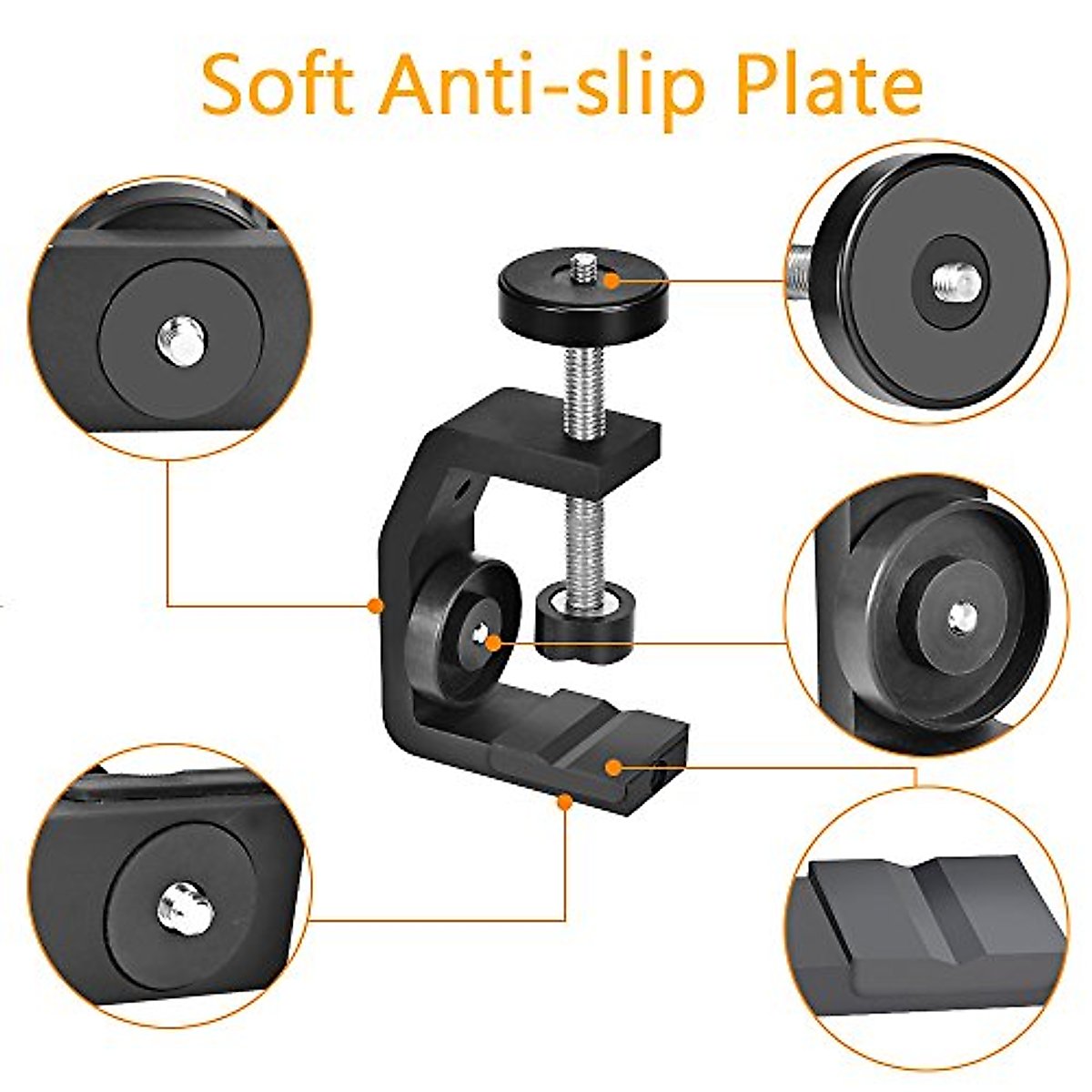 UTEBIT C Clamp with Tripod Head Adjustable Camera Clamp Mount Set for Desktop 360 Degree Swivel Mini Ball Head with Hot Shoe and 1/4 Screw Compatible with Canon Nikon DSLR Monitor