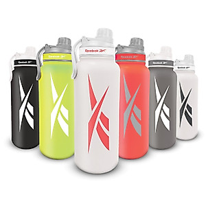 Reebok Stainless Steel Water Bottle With Athletic Design - Insulated Water Bottle 40 oz With Chug Lid - Double Wall Vaccum Insulated Sports Water Bottle, BPA Free (White)