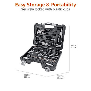 Amazon Basics 65-Piece General Household Home Repair and Mechanic's Hand Tool Kit Set, Black