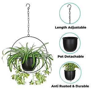 Shineloha Metal Plant Hangers with 5.5" Pot (Detachable) + Hook + Chain | Hanging Planters Indoor Outdoor, Ceiling Planters | Anti Rusted, Adjustable Hanging Length | NO Plant incld