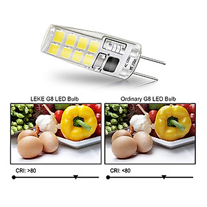 LEKE G8 Bulb White 3W G8 LED Bulb Equivalent to G8 Halogen Bulb 20W-25W AC 110v/120v/130v Dimmable G8 Light Bulb 6000k(6 Pack)