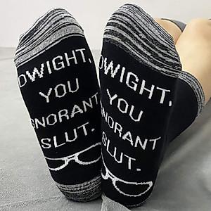 JXGZSO 2 Pairs Tv Show Inspired Socks Funny Fan Gift Dwight You Ignorant Slut Socks(Dwight)