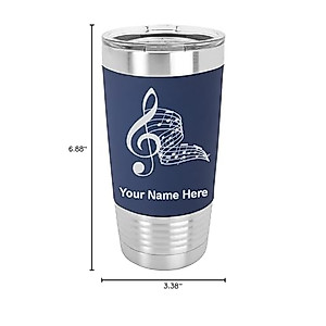 LaserGram 20oz Vacuum Insulated Tumbler Mug, Musical Notes, Personalized Engraving Included (Silicone Grip, Navy Blue)