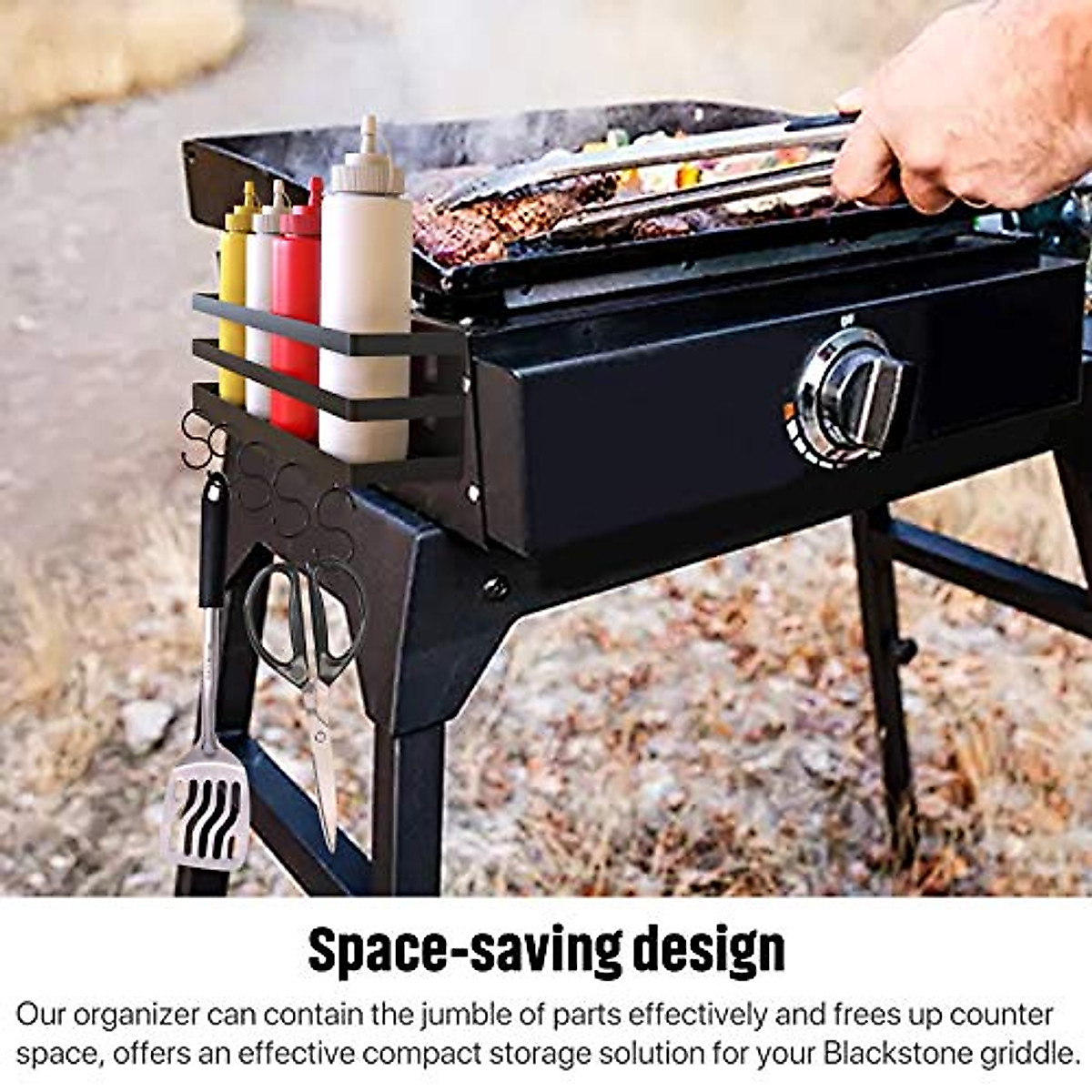 RUSFOL Upgraded Stainless Steel Griddle Caddy for 28"/36" Blackstone Griddles, with a Allen Key, Space Saving BBQ Accessories Storage Box, Free from Drill Hole&Easy to Install