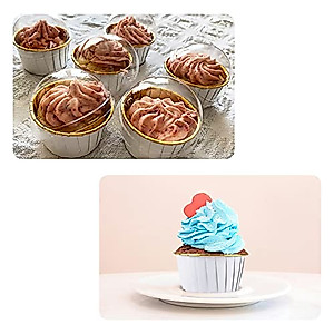 Cupcake Liners With Lids, 50 Pack 3.5 Oz Disposable Foil Baking Cup Muffin Tins Mini Cupcake Liner Cupcake Wrappers Holders For Wedding Valentine-White in Gold