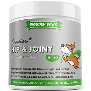 WONDER PAWS Hip and Joint Supplement for Dogs - Glucosamine for Dogs, Chondroitin for Joints, Mobility for Pets – Hip & Joint Chews – Turmeric, Collagen & MSM – Hips, Bones & Cartilage – 90 Soft Chews