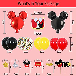 Mouse 1st Birthday Party Supplies Decorations 57Pcs - Happy Birthday Banner ONE Banner Balloons "1" Foil Balloon Hat Door Sign Cupcake Topper Video Game Birthday Decorations for Boys Girls Kids Babies