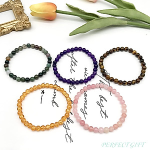 JEWPARK 12Pcs 6mm Gemstone Beaded Bracelets for Women Tiny Crushed Stone Crystal Couples Unisex Stretch Bracelets Jewelry