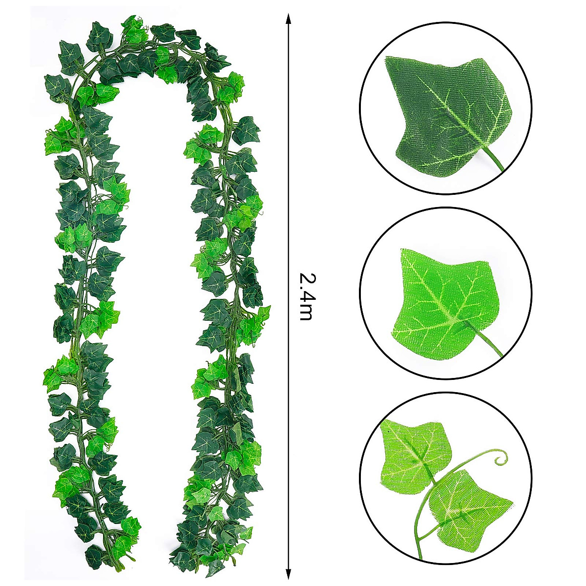 TELDRASSIL 24pcs 180 Feet Fake Ivy Leaves Fake Vines, Artificial Ivy Garland Greenery Artificial Hanging Plants for for Wall Party Wedding Home Indoor Outdoor Decor(Dark Green, Light Green)
