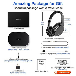 Srhythm Renewed NC35 Noise Cancelling Headphones Wireless Bluetooth 5.0, Fast Charge Over-Ear Lightweight Headset with Microphones,Mega Bass 50+ Hours’ Playtime