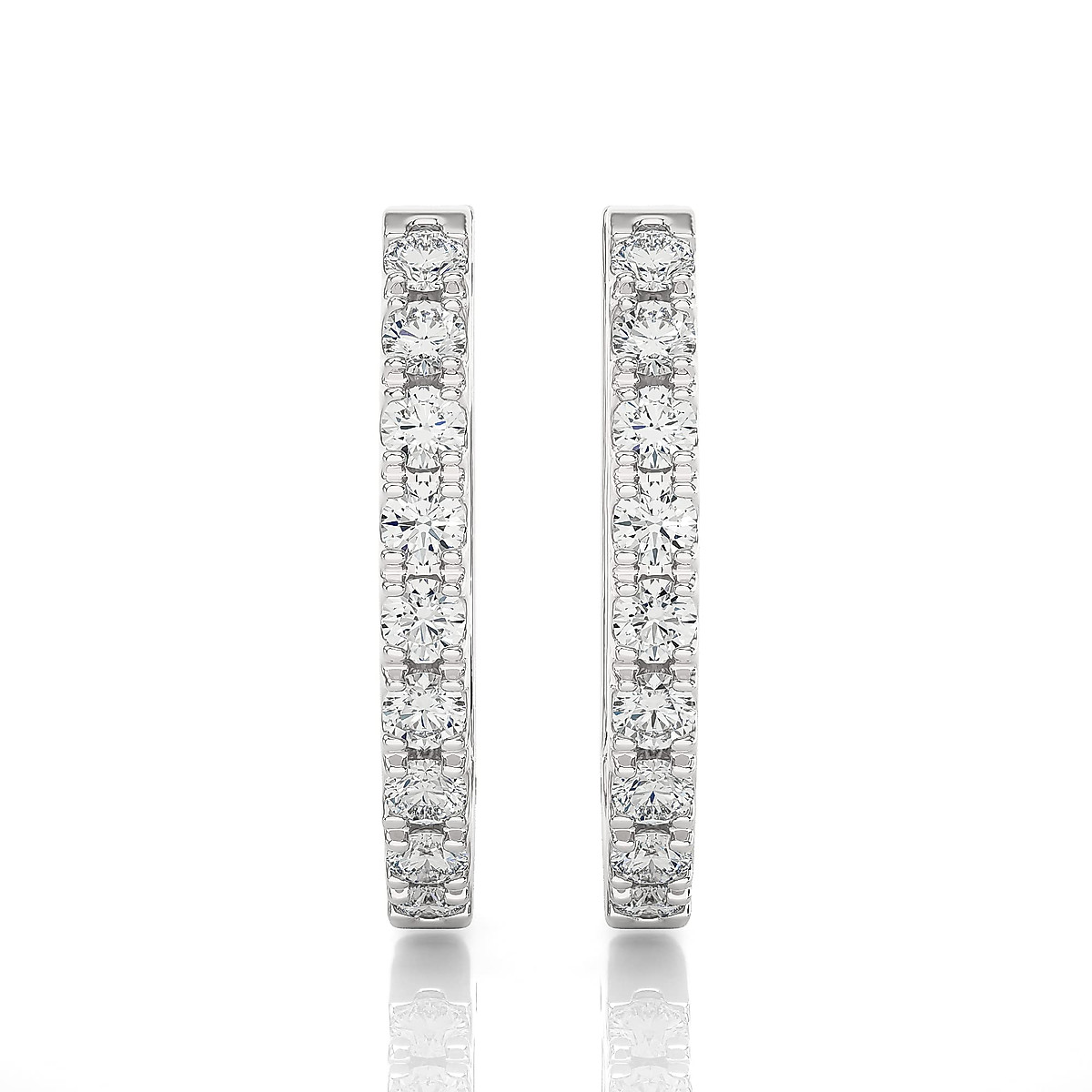 1/2 Carat Diamond Huggie Hoop Earrings for Women in 14k White Gold (H-I, SI2-I1, cttw) with Hinge and Notched Post by Privosa Fine Jewelry