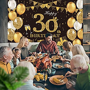 30th Birthday Party Decoration, Extra Large Black and Gold Sign Poster 30th Birthday Party Supplies, 30th Anniversary Backdrop Banner Photo Booth Backdrop Background Banner