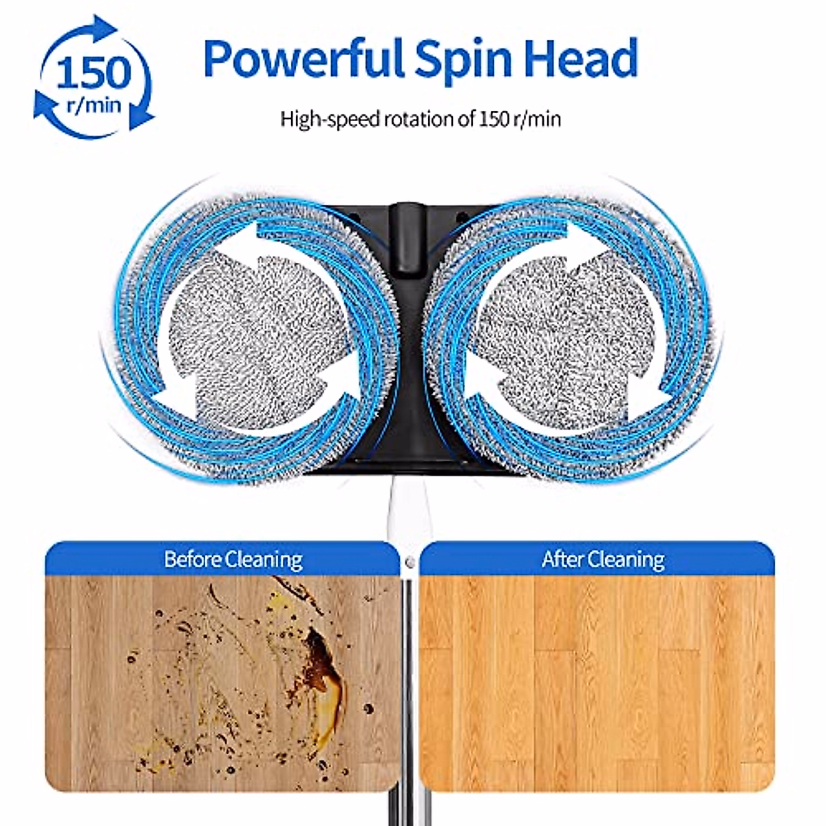 Cordless Electric Mop for Floor Cleaning, AlfaBot WS-24 Electric Spin Mop with Water Sprayer and LED Headlight, Lightweight & Rechargeable Scrubber for Hardwood Tile & Laminate Floors