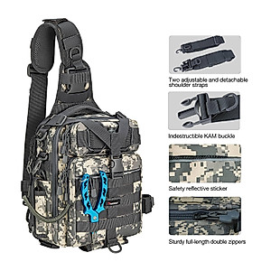 Piscifun Fishing Tackle Bag with Rod & Gear Holder, Lightweight Sling Tackle Storage Bag, Outdoor Fishing Shoulder Backpack for Fishing, Hiking, Hunting, Camouflage